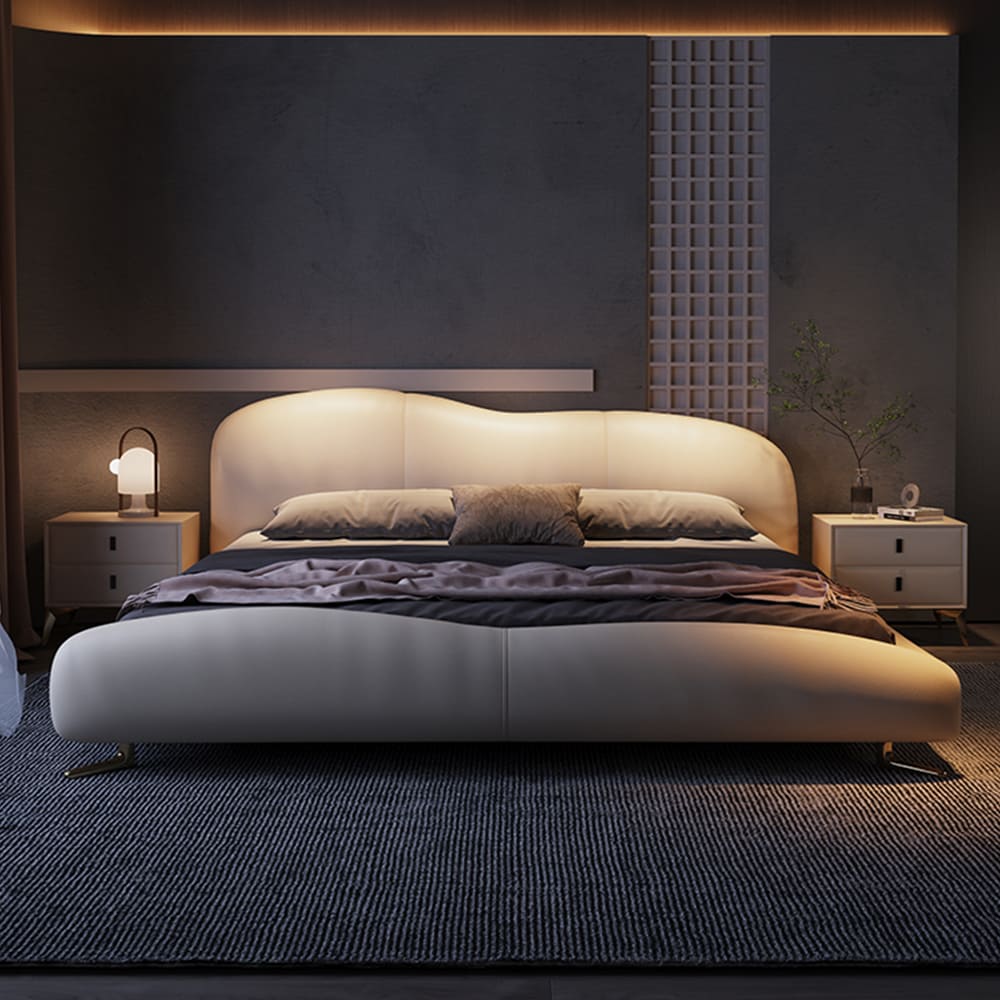 Brant Calf Leather Curved Design Bed Frame With Steel Legs – CASVADA