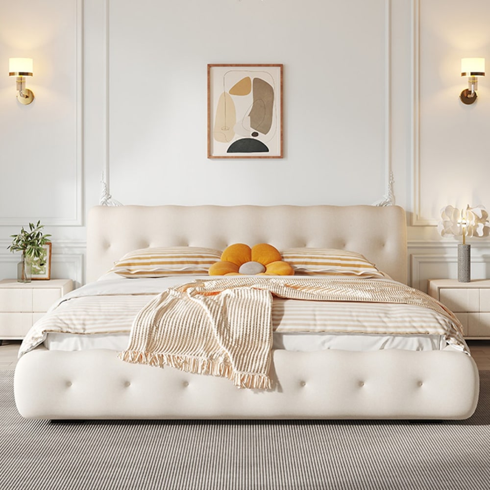 Nigel Boucle Fabric Modern Upholstered Bed Frame – CASVADA