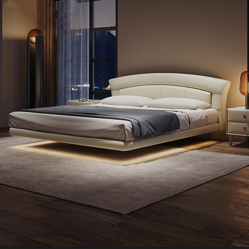 Aldis Microfiber Leather Modern Floating Bed Frame – CASVADA