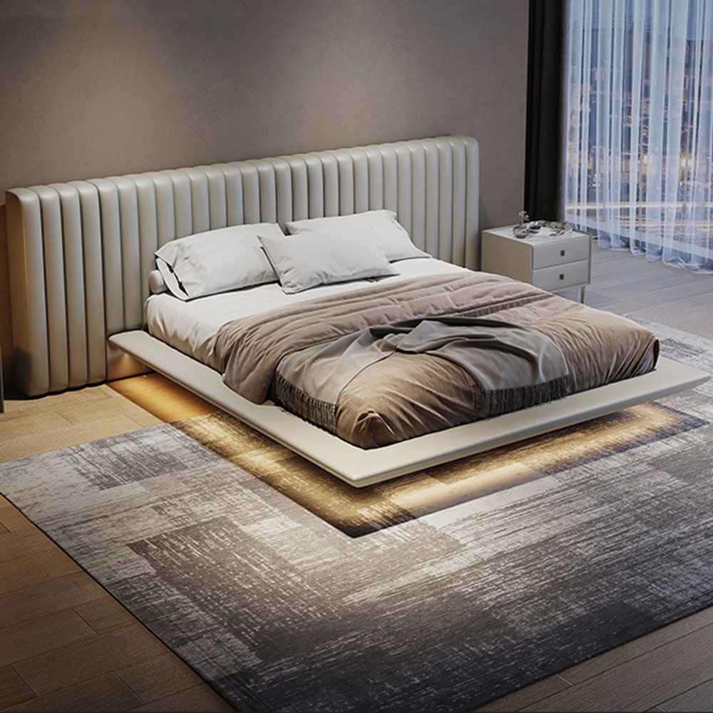 Aleph Microfiber Leather Wide Headboard Floating Bed Frame – CASVADA