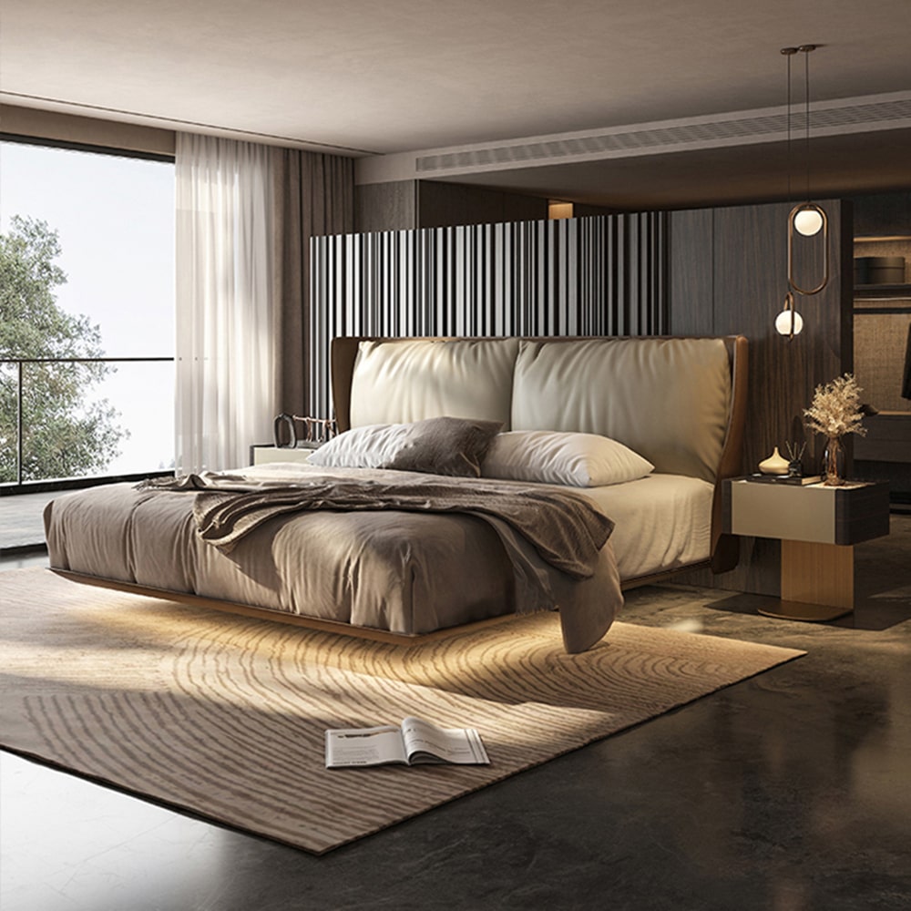 Auld Microfiber Leather Upholstered Modern Floating Bed Frame – CASVADA