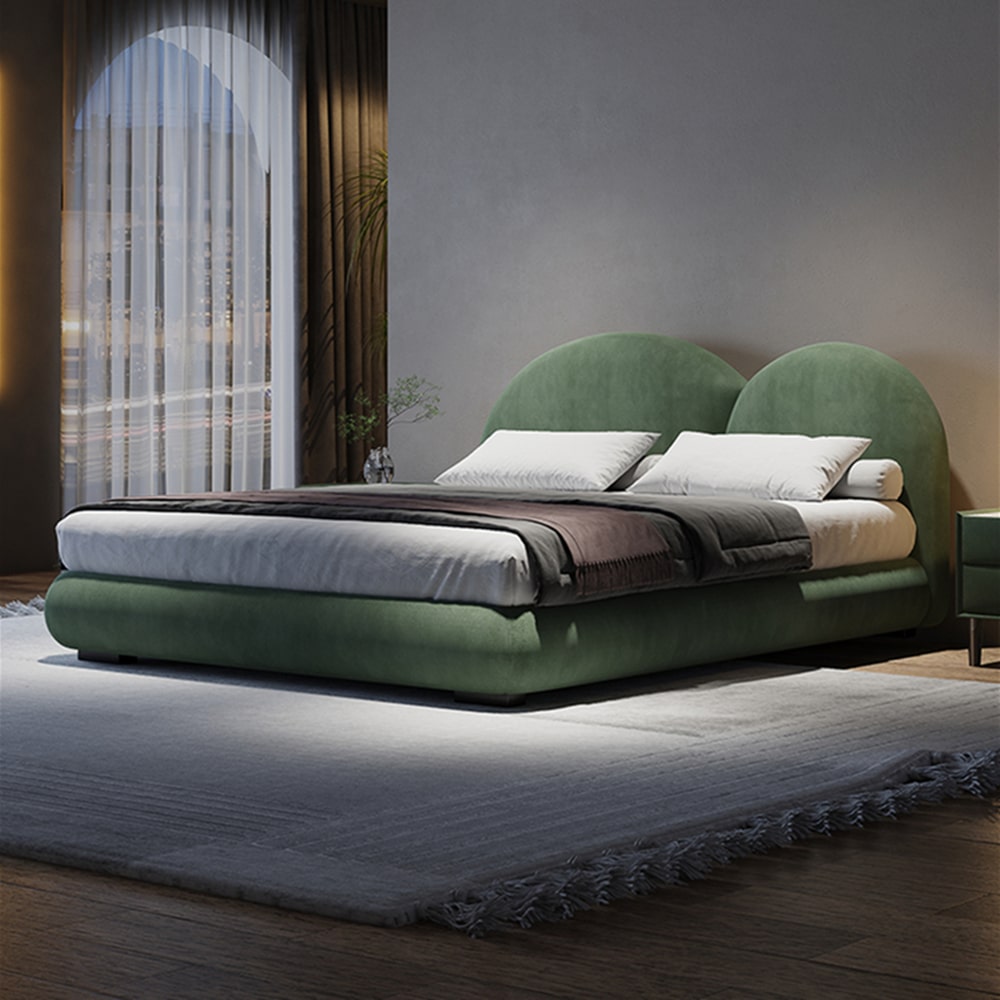 Batu Velvet Curved Headboard Modern Bed Frame – CASVADA