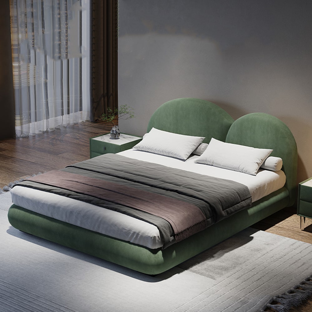 Batu Velvet Curved Headboard Modern Bed Frame – CASVADA
