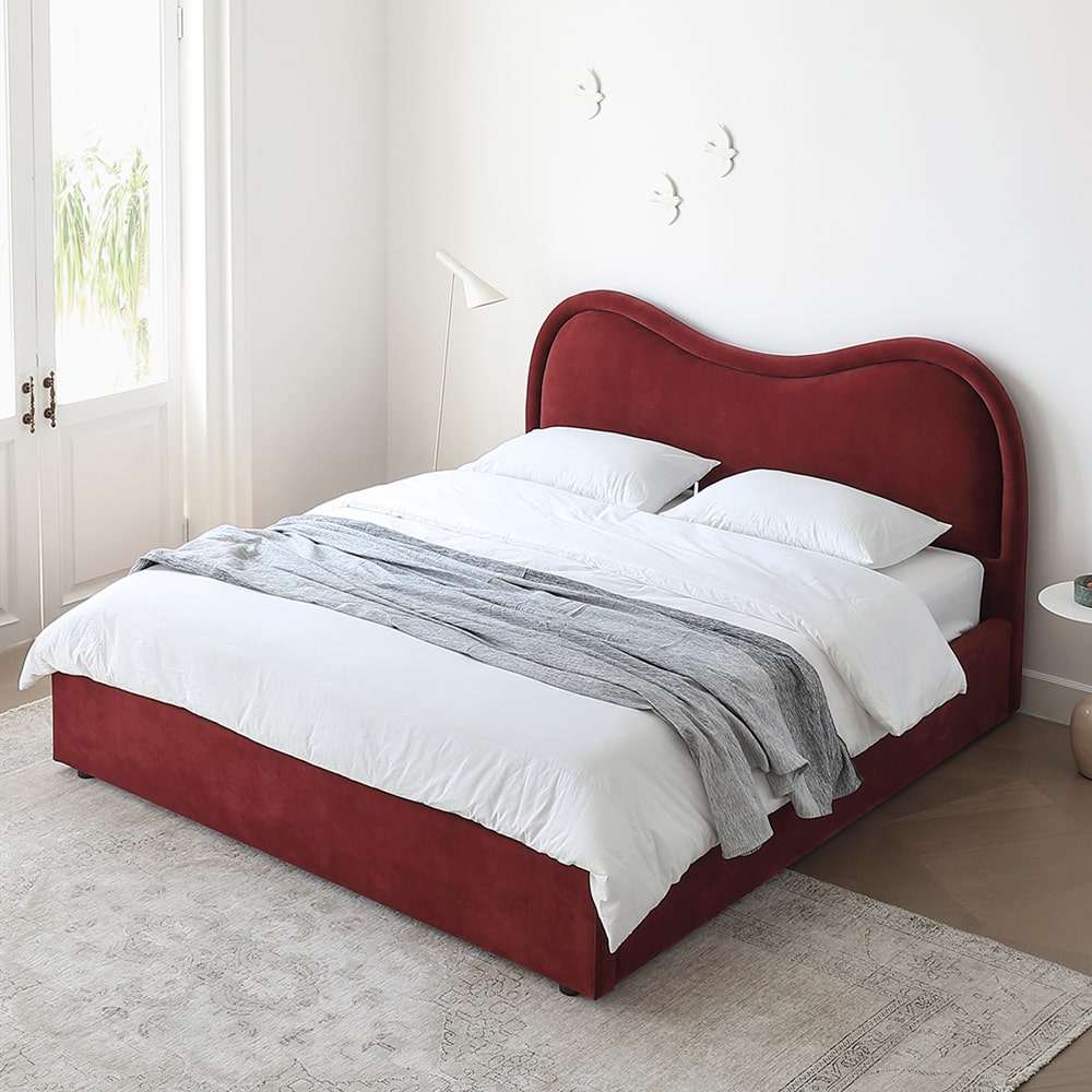 Bienne Velvet Curved Headboard Modern Bed Frame – CASVADA