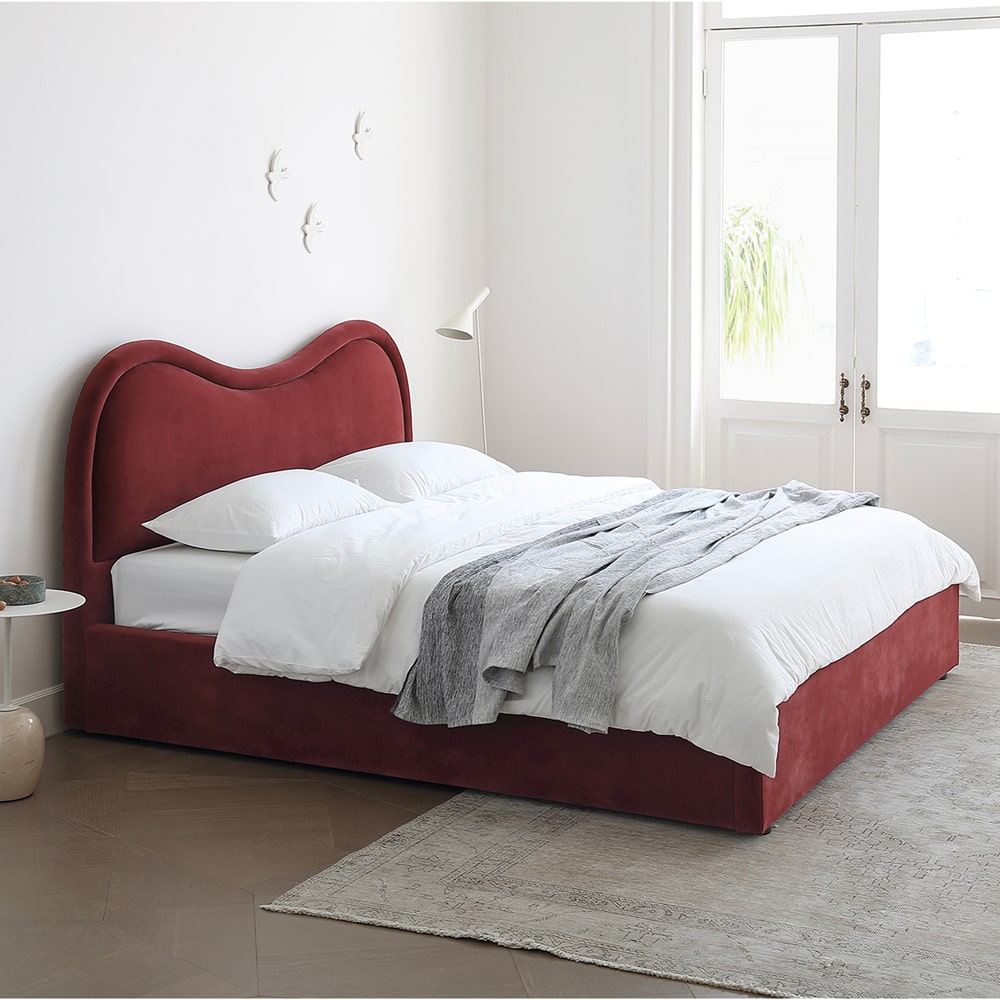 Bienne Velvet Curved Headboard Modern Bed Frame – CASVADA
