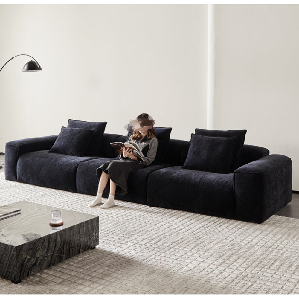 Bronco Blue Chenille Flannel Luxury 4 Seater Sofa Modern 3-Piece Arm C ...