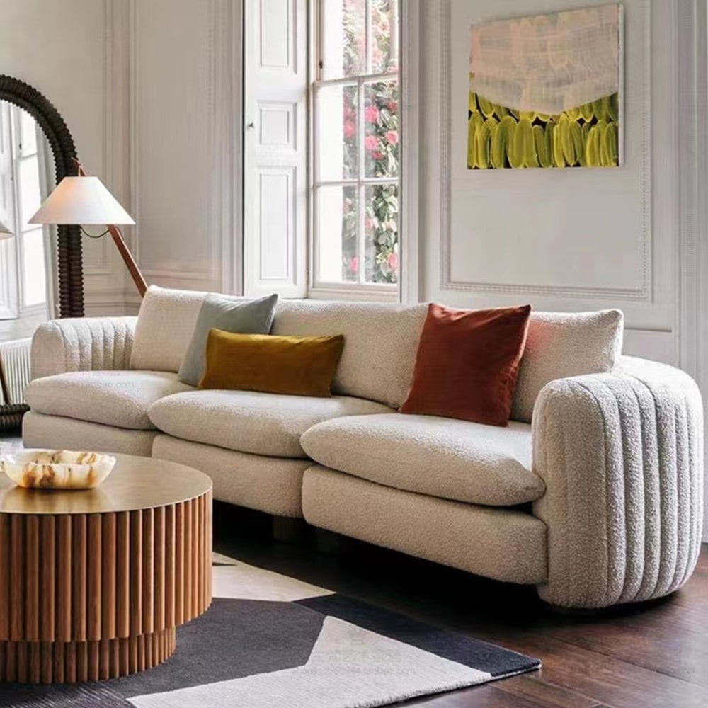 Bryce Beige Boucle Minimalist Simple 4 Seater Arm Sofa 3-Piece Couch ...