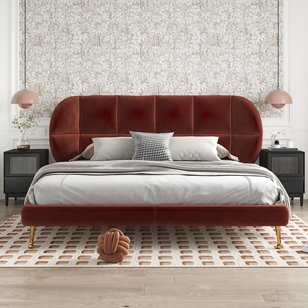 Calderon Velvet Wide Headboard Modern Bed Frame – CASVADA