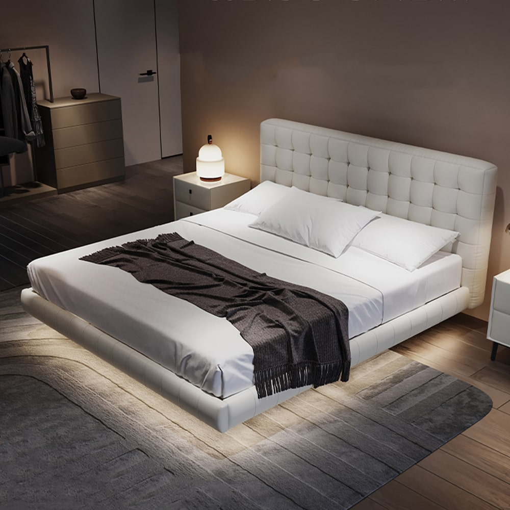 Donaver Microfiber Leather Minimalist Simple Floating Bed Frame – CASVADA