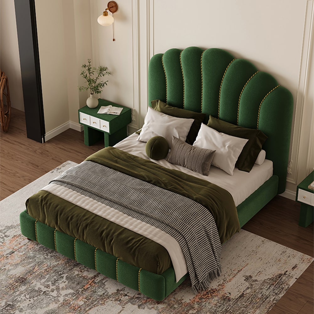Jayse Velvet Fabric High Headboard Luxury Bed Frame – CASVADA