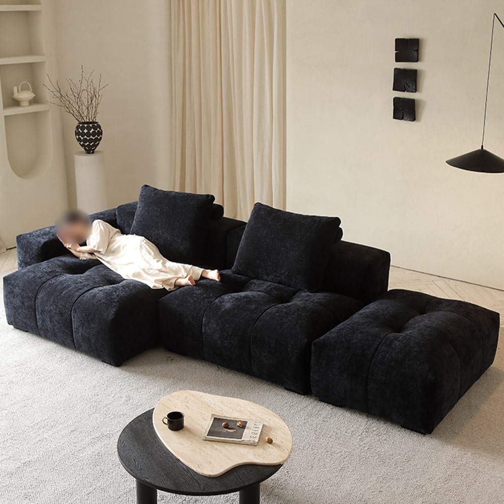 Louise Blue Chenille Flannel Modular Sofa Modern Chaise Couch – CASVADA