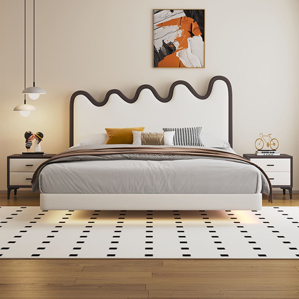 Lydia Wavy Shaped Headboard Calf Leather Floating Bed Frame – CASVADA