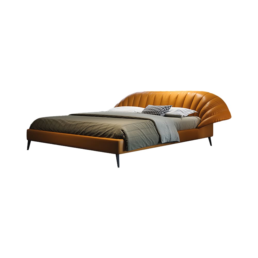 Rachal Sector Shaped Headboard Calf Leather Bed Frame – CASVADA