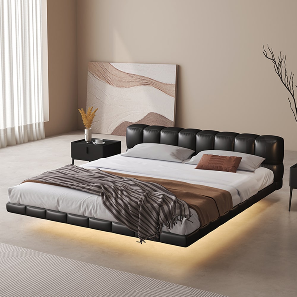 Corolla Calf Leather Grid Headboard Floating Bed Frame – CASVADA