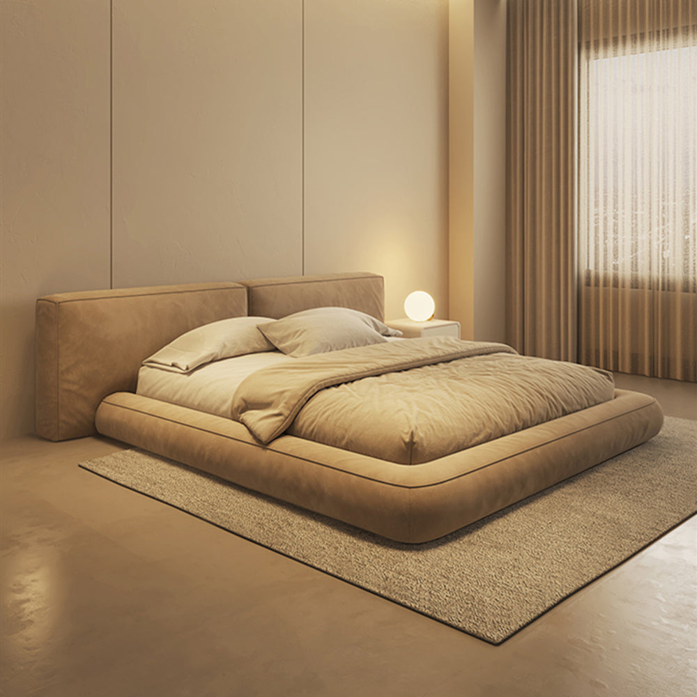 Cullen Suede Fabric Contemporary Minimalist Wide Head Board Bed Frame ...
