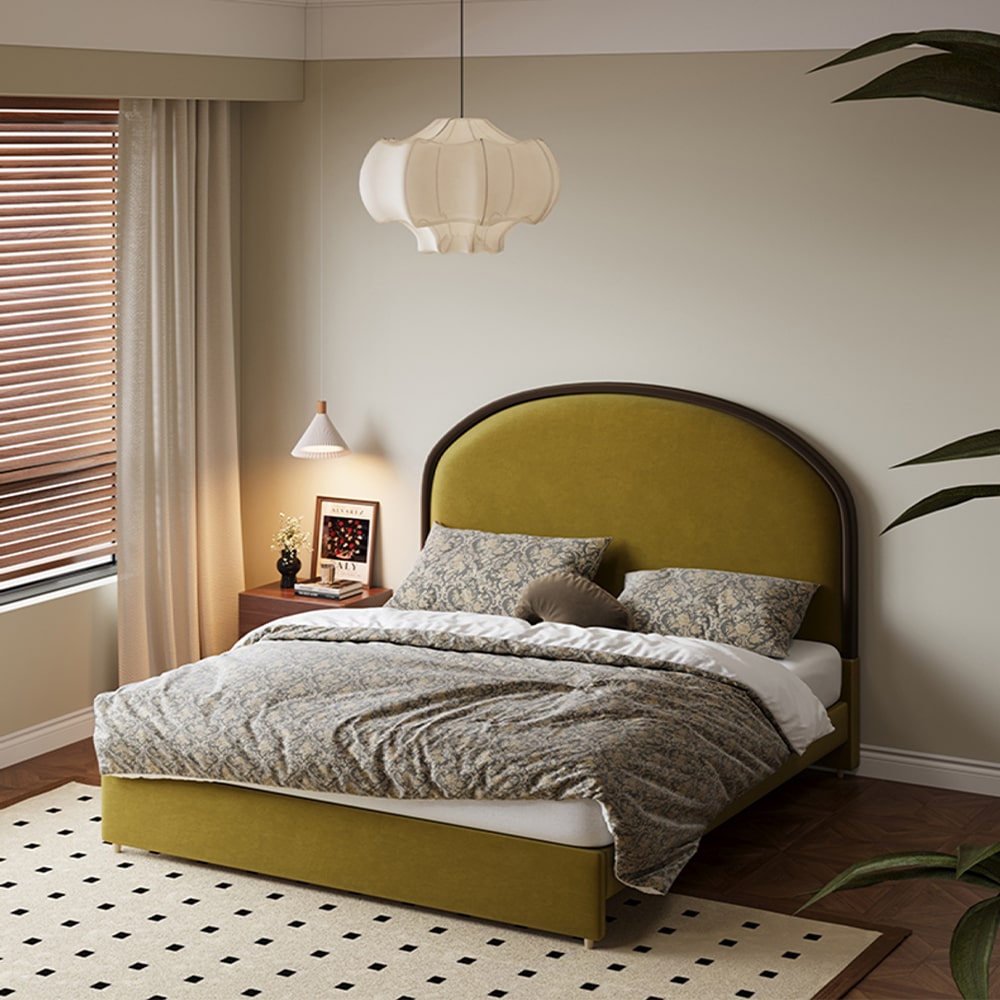 Albany Velvet Modern Round Shaped Headboard Bed Frame – CASVADA