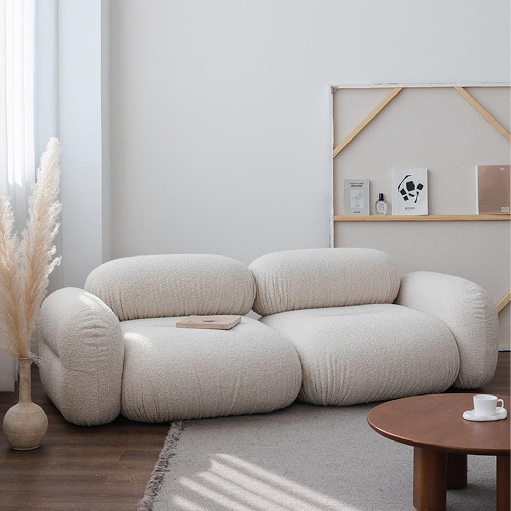 Alliance White Boucle Roud Shaped Loveseat Sofa 2-Piece Couch – CASVADA