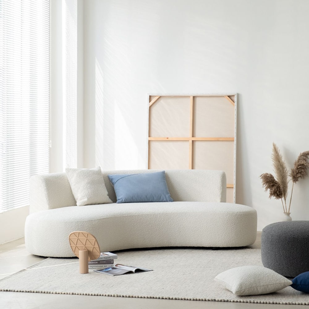 Alva Boucle Shaped Loveseat Sofa Curved Upholstery Couch – CASVADA