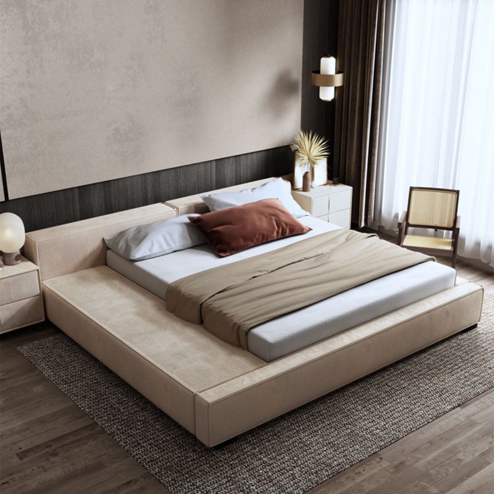 Anais Rectangular Headboard Suede Fabric Bed Frame – CASVADA