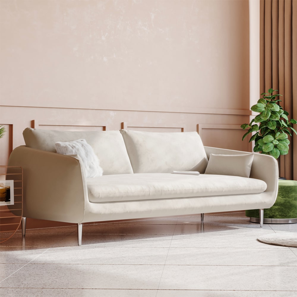 Bailee Gray Velvet Arm Sofa 3 Seater Couch with 2 Large Back Cushions ...
