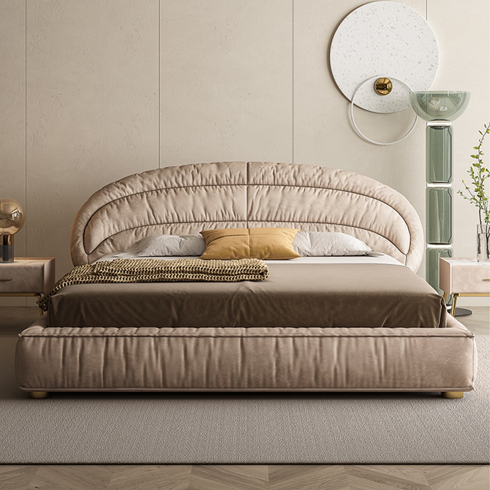 Dallas Suede Fabric Modern Shaped Headboard Bed Frame – CASVADA