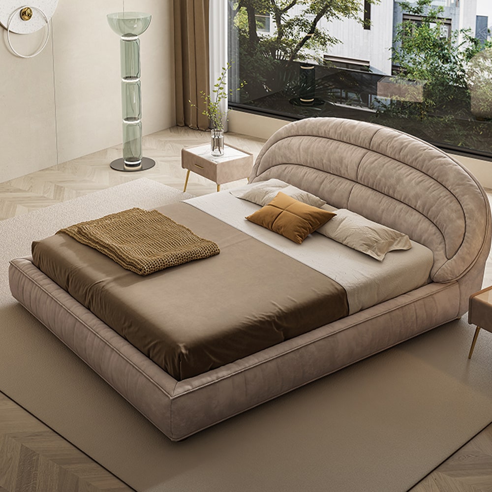 Dallas Suede Fabric Modern Shaped Headboard Bed Frame – CASVADA