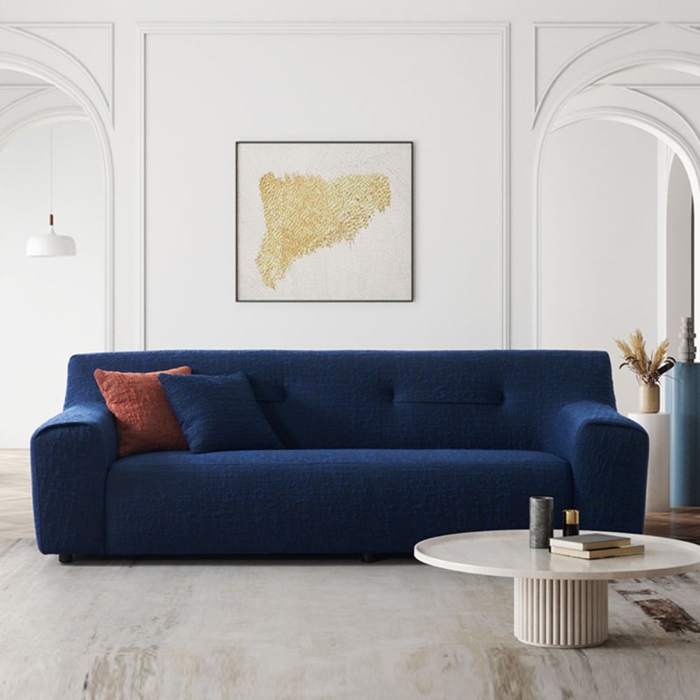 Danica Blue Fabric 3 Seater Sofa Bow-knot Back Designed Couch – CASVADA