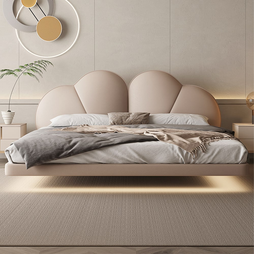 Danon Microfiber Leather Flower Shaped Headboard Modern Floating Bed F ...