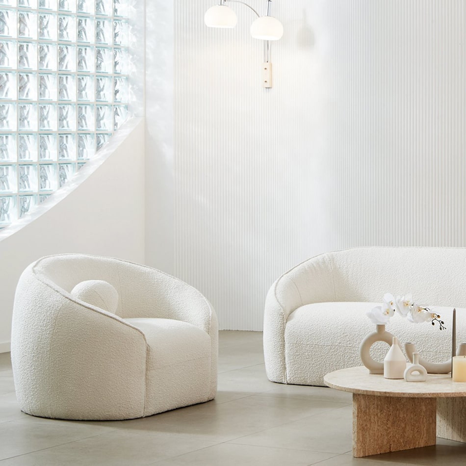 Dario Boucle 3 Seater Sofa Round Shaped Upholstery Couch – CASVADA