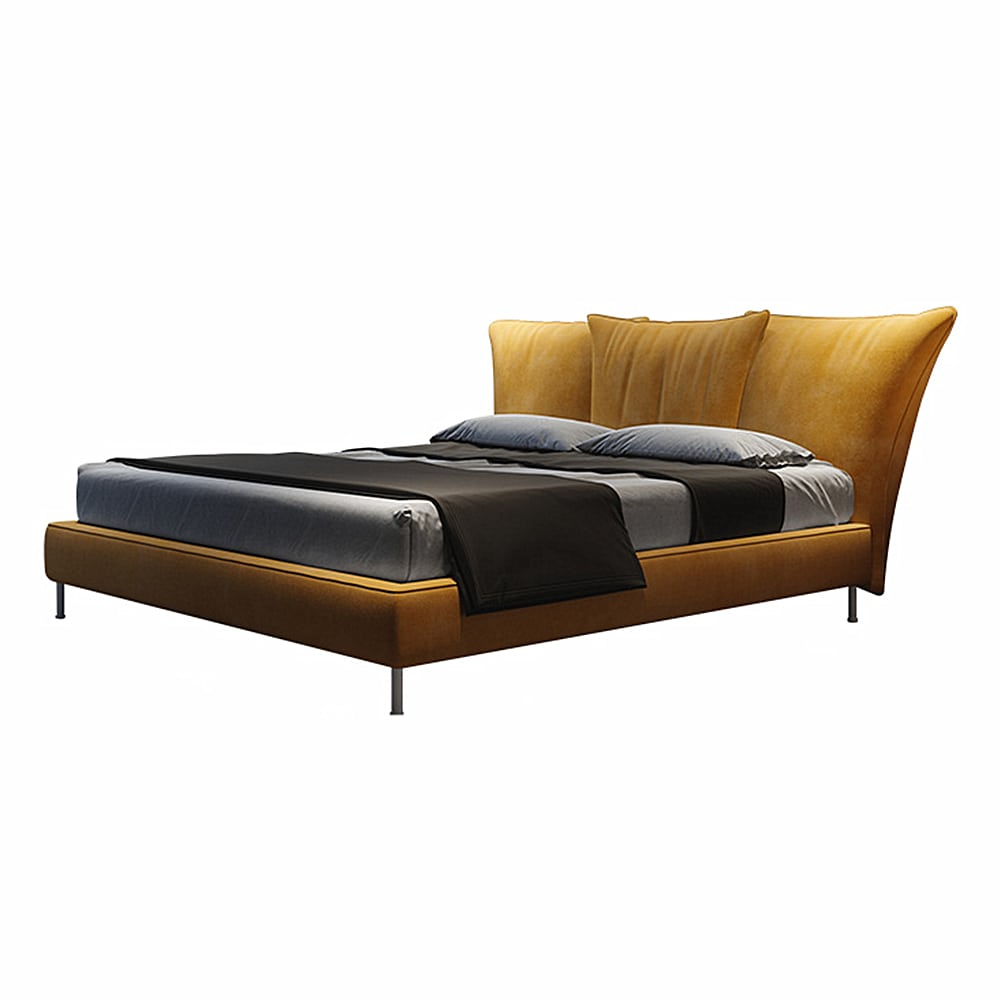 Hana Yellow Velvet Fabric Flower Shaped Design Headboard Bed Frame ...