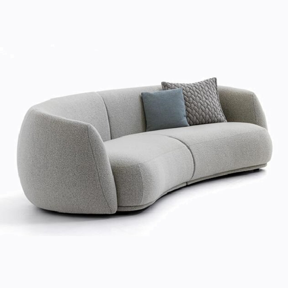 Louella Gray Boucle Fabric 4 Seater Sofa Round Shaped Modern Couch ...