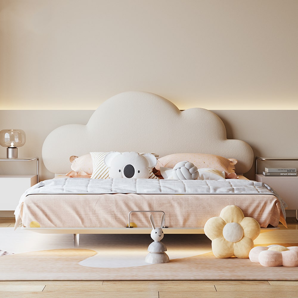 Mayra Cloud Shaped Headboard Boucle Bed Frame with Acrylic Feet – CASVADA