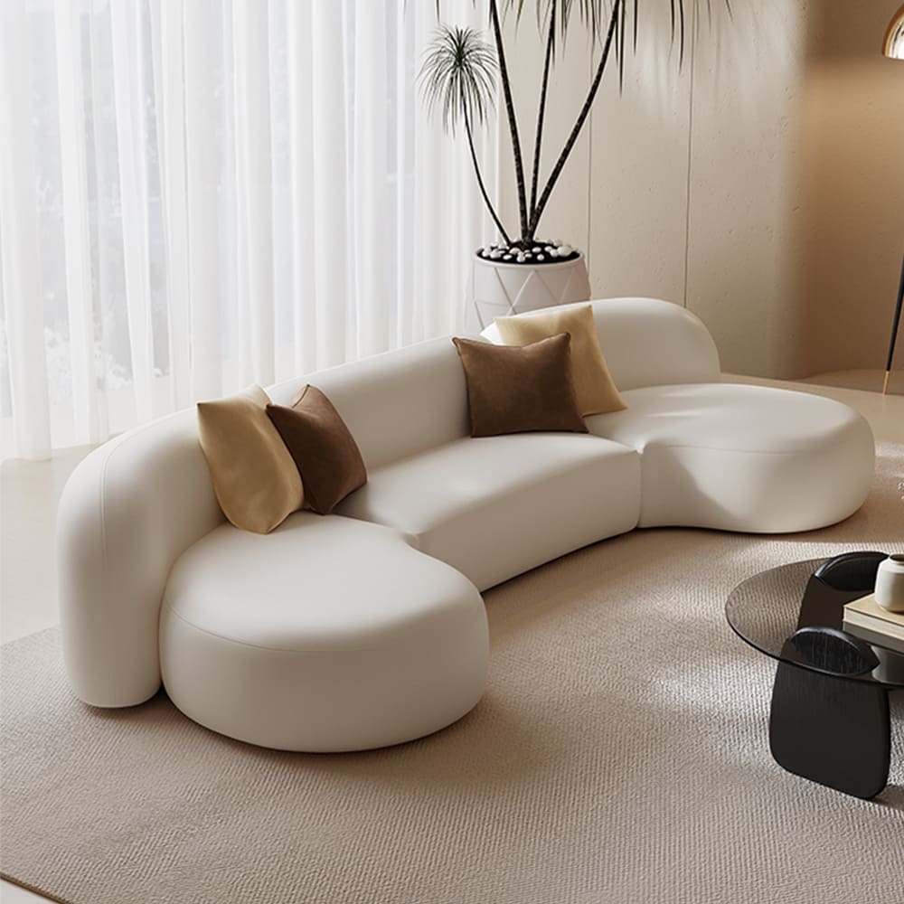 Melinda Beige Suede Fabric Sectional Sofa Curved Couch – CASVADA