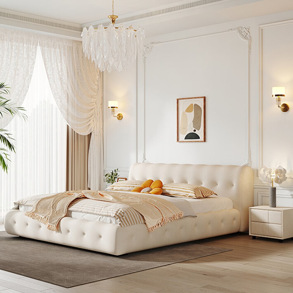 Nigel Boucle Fabric Modern Upholstered Bed Frame – CASVADA