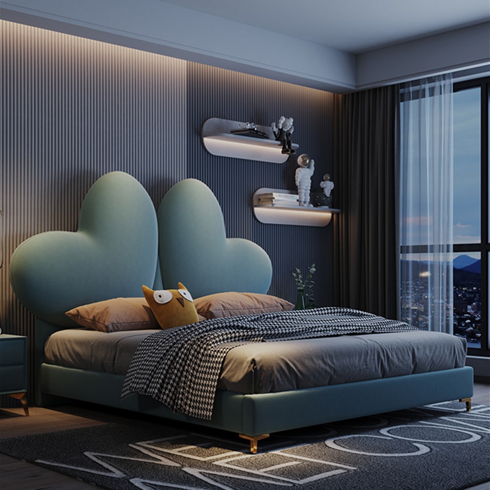 Noble Fabric Heart Shaped Bed Frame in Blue/Pink – CASVADA