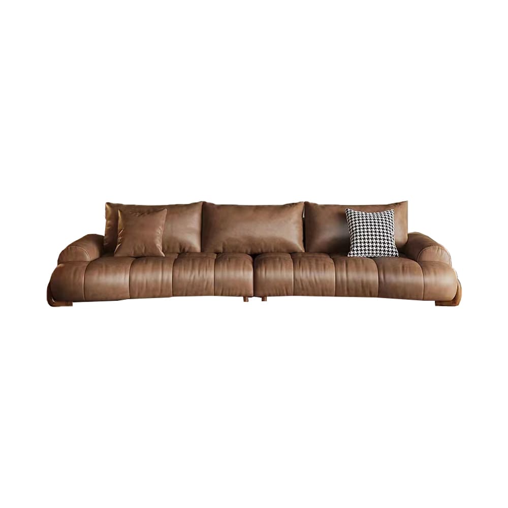 Patty Black Calf Leather 3 Seater Sofa Puff Curved Couch – CASVADA