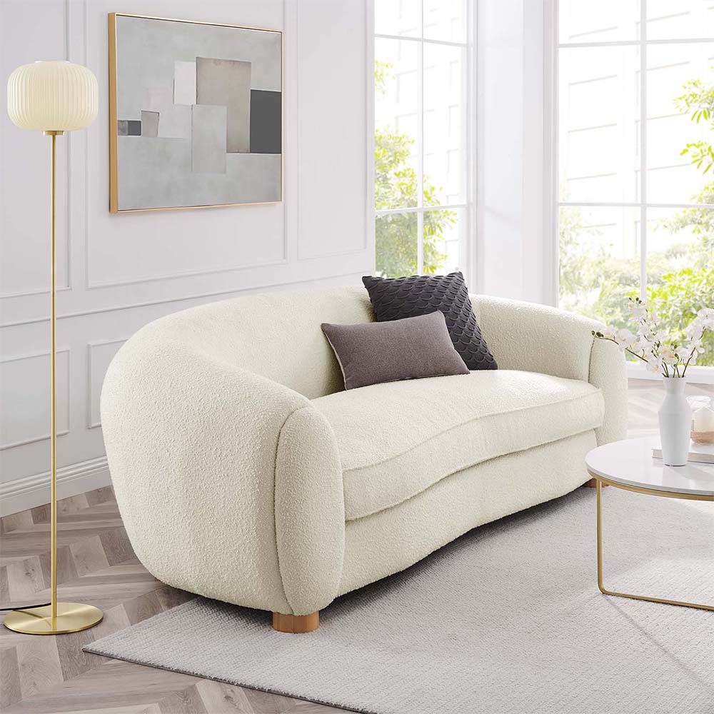 Rocky Boucle Upholstered 3 Seater Arm Sofa Round Shaped Couch – CASVADA