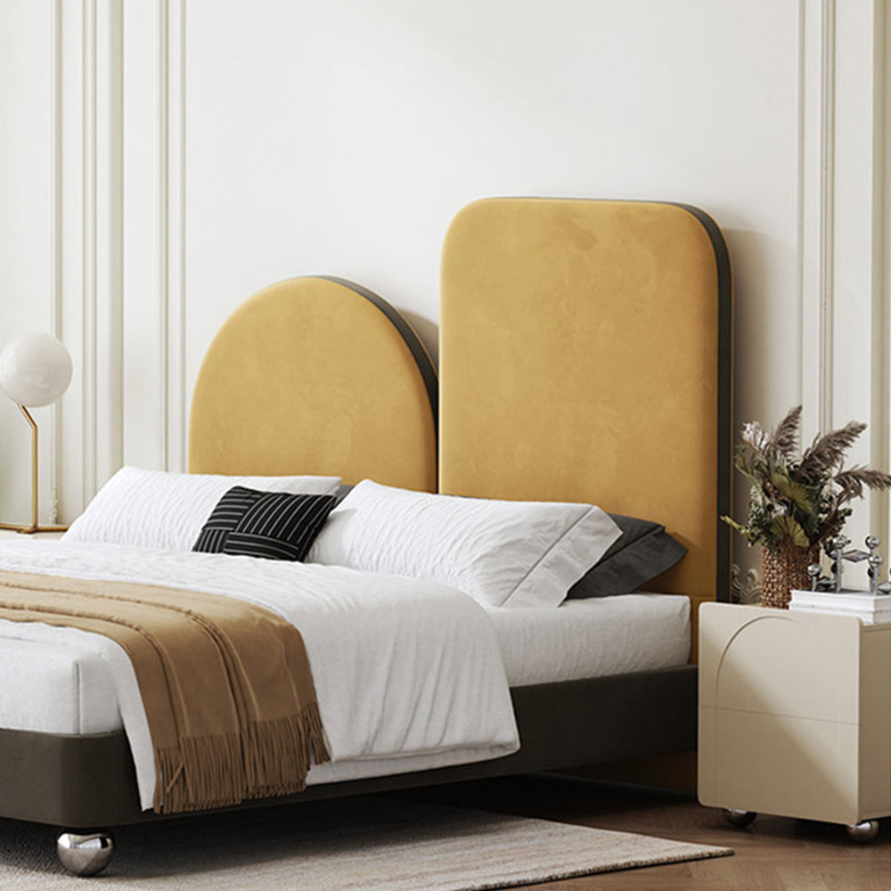 Beecher Velvet Fabric Circle Rounded Rectangle Shaped Headboard Bed Fr ...