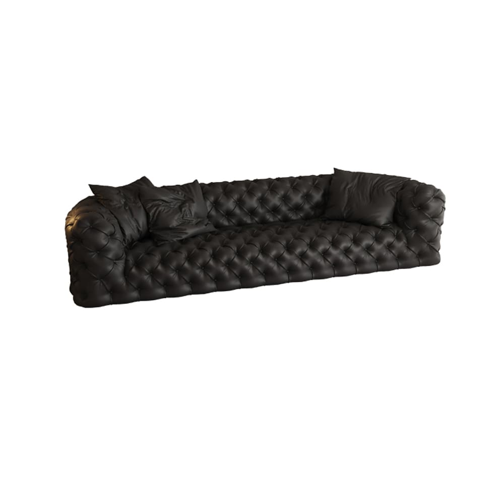 Simone Black Calf Leather 4 Seater Sofa Buckle Surface Couch – CASVADA