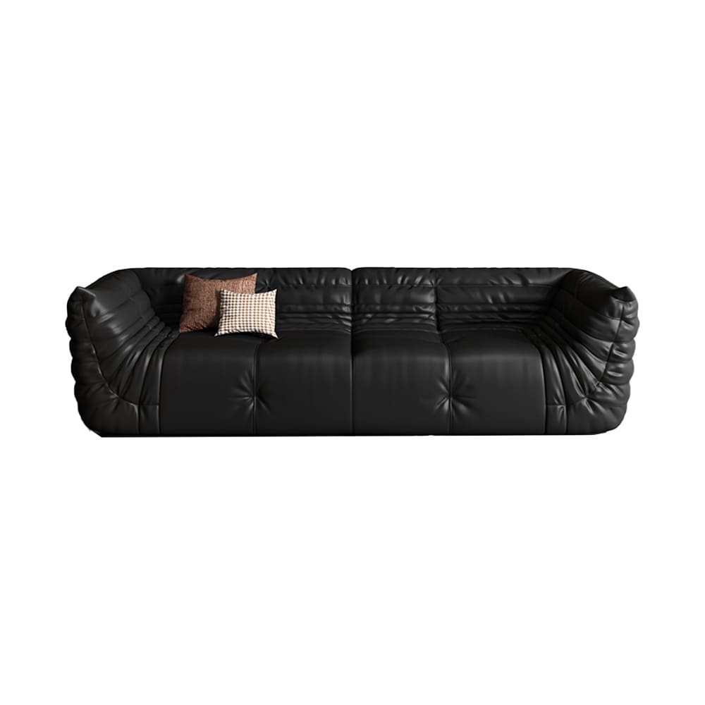 Tatami Black Calf Leather 3 Seater Sofa Pleated Shaped Armrest Couch ...