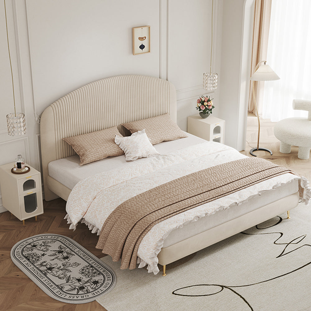 Angela Velvet Fabric Modern Minimalist Upholstered Pleated Bed Frame ...